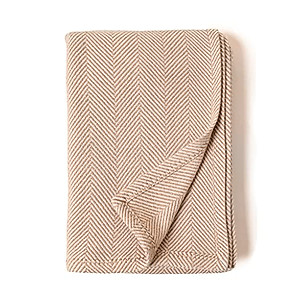 CURATED & COZY 100 Percent Wool Tan and Ivory Soft Herringbone Throw Blanket 53''x69'' (Tan and Ivory), 1HDBKHER003
