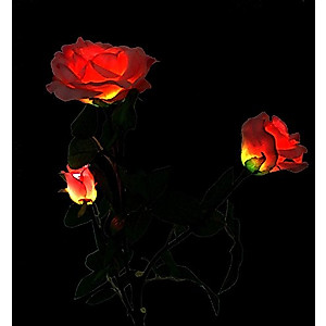 Aketek Outdoor Solar Powered 3 LED Rose Flower Light Lamp Stake for Home Garden Yard Lawn Path Way Party Decorative Landscape LED Rose Lights, Great for Gift(Pink)