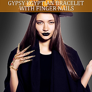 Maitys 2 Pcs Gold Bracelets Inlaid with Acrylic Women Belly Dance Gypsy Egyptian Bracelet with Finger Nails Halloween Costume (Ruby)