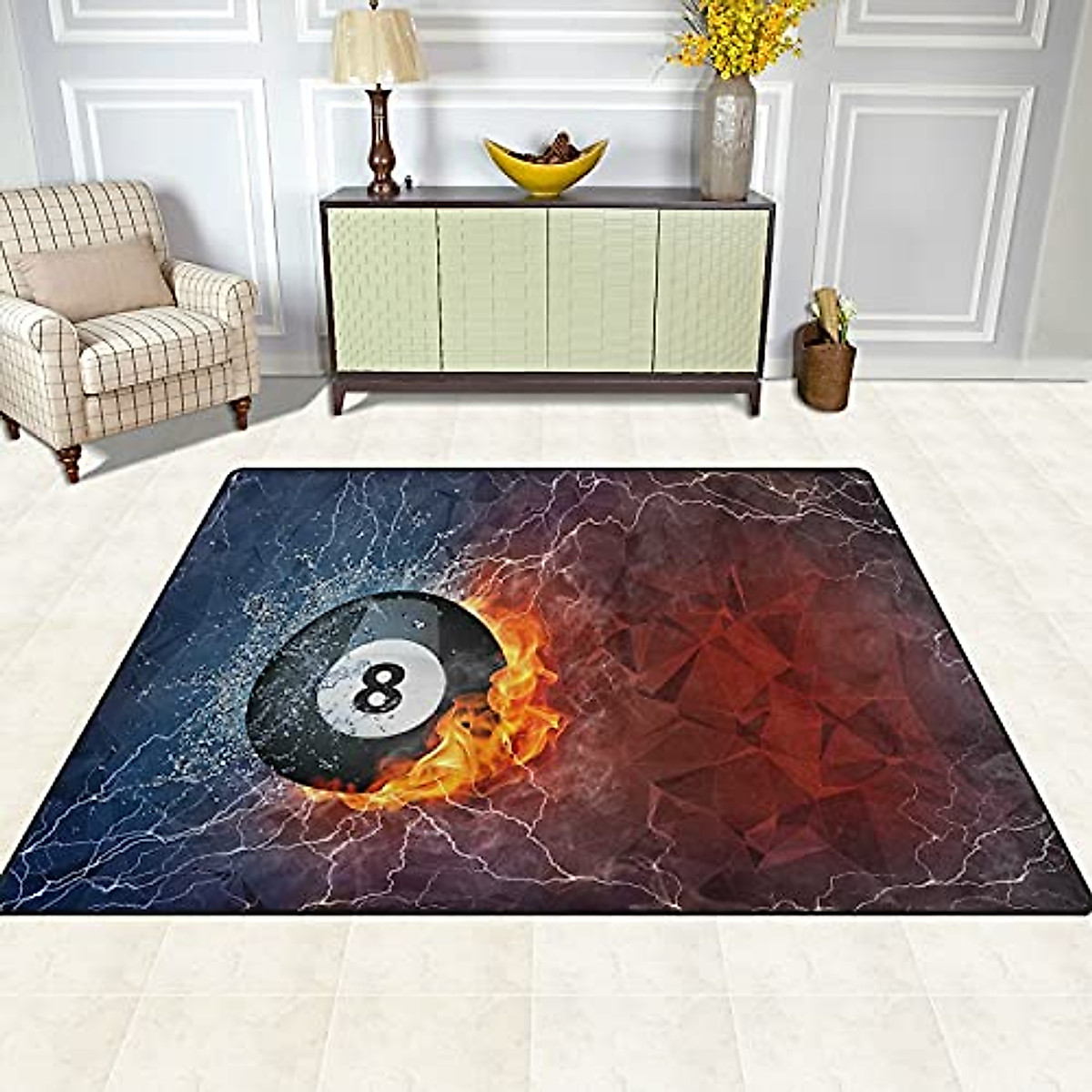 ALAZA Billiard Ball Fire Water Non Slip Area Rug 4' x 5' for Living Dinning Room Bedroom Kitchen Hallway Office Modern Home Decorative