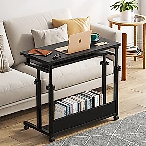 TRIBESIGNS WAY TO ORIGIN Mobile Portable Desk with Wheels, Height Adjustable Laptop Table Standing Rolling Computer Desk, Small Standup Desk with Keyboard Tray for Sofa and Bed, Home, Office, Black