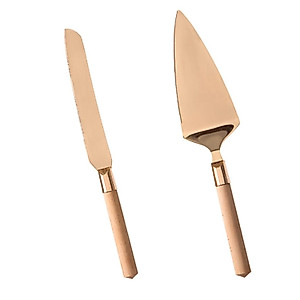 David Tutera Gold Cake Wood Handle, 2 Pieces Serving Set