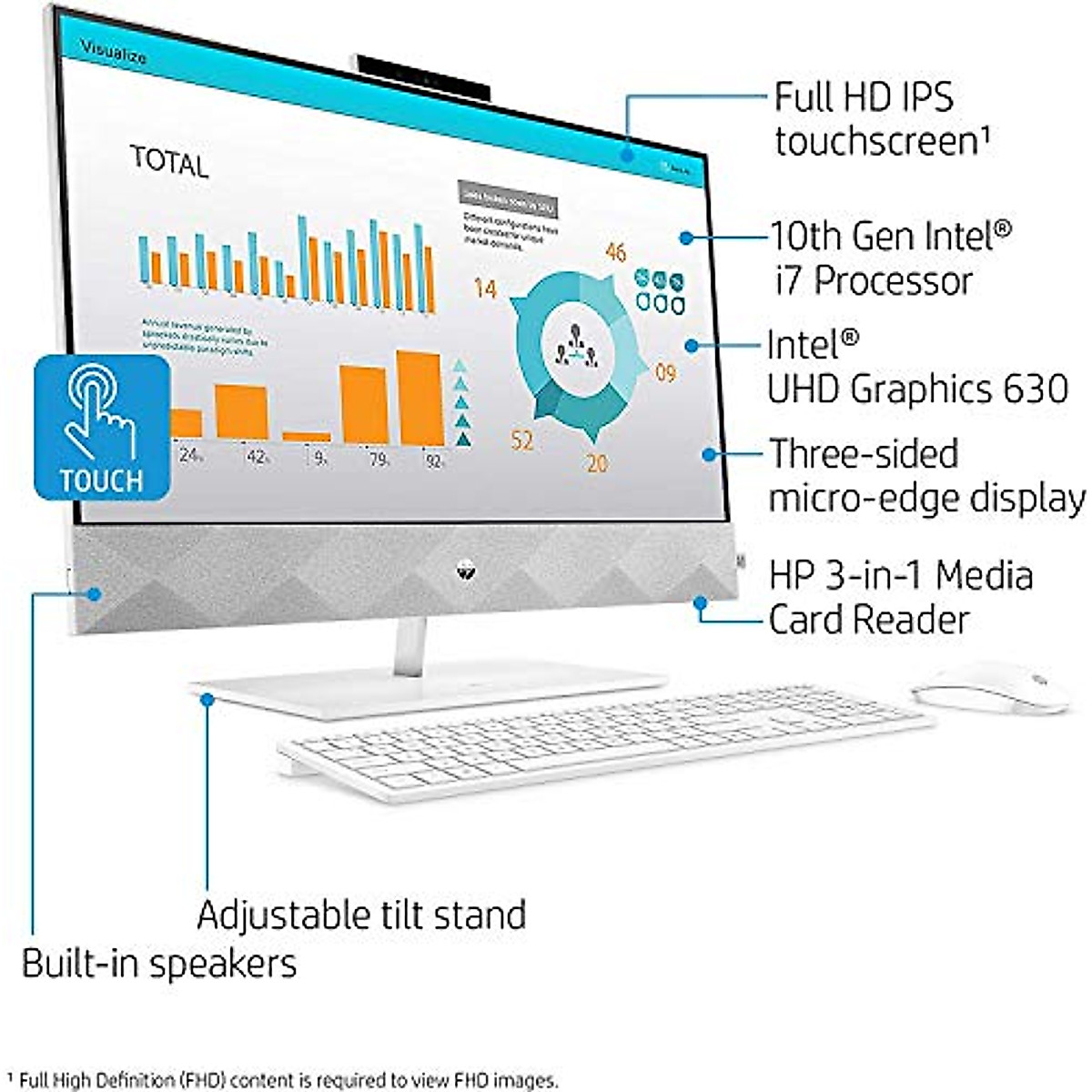 HP Pavilion 27 Touch Desktop 1TB SSD 32GB RAM Win 10 Pro(Intel Core i9-10900 Processor with Turbo Boost to 5.20GHz, 32 GB RAM, 1 TB SSD, 27-inch FullHD Touchscreen, Win 10 Pro) PC Computer All-in-One