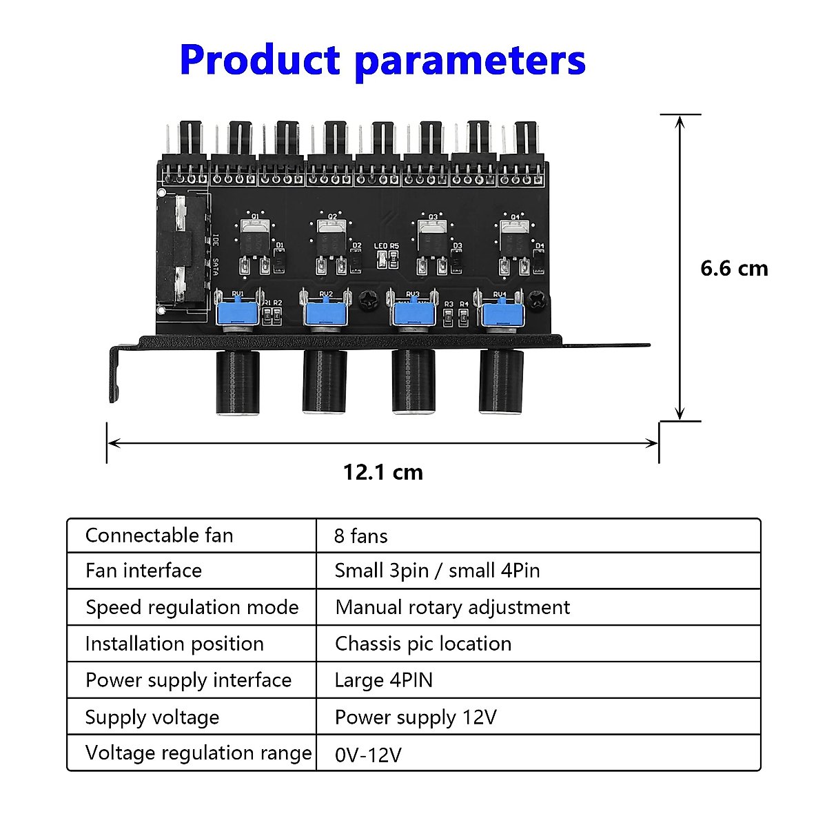 SinLoon 4 Knob Cooling Fan Speed Controller PC 8 Channels Fan Hub for CPU Case HDD VGA PWM Fan PCI Bracket 12V Fan Control- 4Pin Interface Power Supply ( 4 Pin 4Knob )