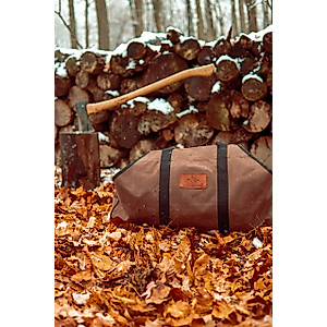 WHITEDUCK TUFF Large Firewood Carrier 21 Oz. Heavy Duty Waxed Canvas Log Carrier Holder for Fireplace, Carrying Wood Indoor & Outdoor (Brown, Boat Shape (26"x17"x9"))