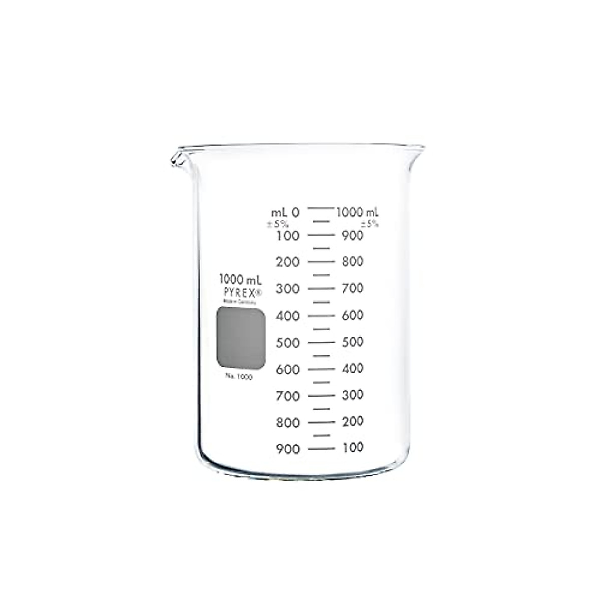 PYREX Griffin Borosilicate Glass Beaker - Low Form Graduated Measuring Beaker with Spout – Premium Scientific Glassware for Laboratories, Classrooms or Home Use - PYREX Chemistry Glassware, 1L, 2/Pk