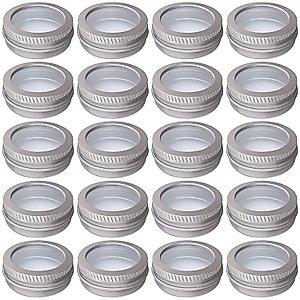 0.5 Ounce Aluminum Tin Jar 15 ml Refillable Containers Clear Top Screw Lid Round Tin Container Bottle 20 Pcs for Cosmetic,Lip Balm, Cream