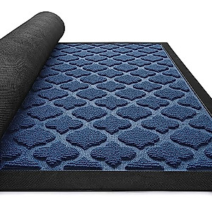 DEXI Door Mat Front Indoor Outdoor Doormat Small Heavy Duty Rubber Outside Floor Rug for Entryway Patio Waterproof Low-Profile,17"x29",Navy Blue