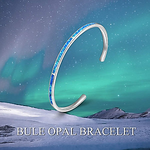 WINNICACA Opal Bracelet Sterling Sliver Blue Fire Opal Bracelets Cuff Bangle Bracelet Jewelry Gifts for Women Her Mom Girlfriend Daughter Wife Anniversary Birthday Gifts Ideas