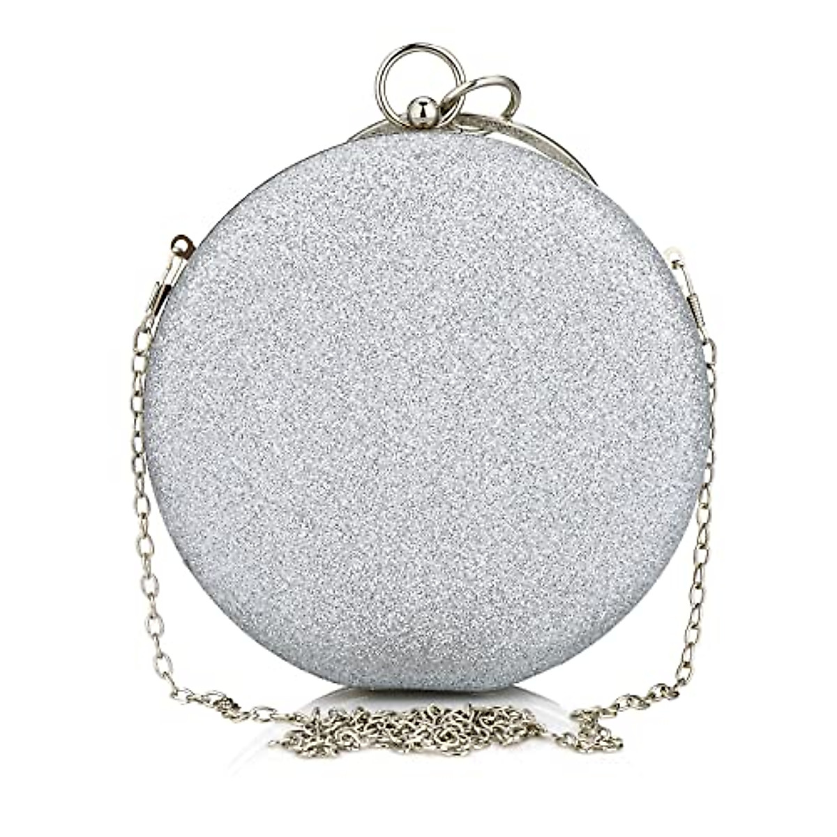 Women's Round Ball Clutch Rhinestone Ring Handle Designer Wristlets Handbag Purse Wedding Party Prom Evening Bag (Silver)