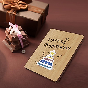 Neknock Happy Birthday Card, Wooden Greeting Cards Handmade, Real Bamboo Wood Birthday Cards with Envelopes for Women Kids Men