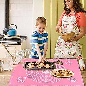 Silicone Pink 70x50cm Baking Mat Sheet Pastry Mat with Measurement, Non-Slip Pastry Rolling Mat, Non-Stick Dough Kneading Board Mat, Bread Fondant Mat, Cooking Bakeware Mat Table Placemat(Scraper)