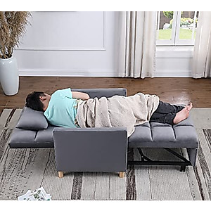 LKTART Sofa Bed Convertible Sofa Chair with Pillow Pull-Out Sofa Bed Velvet Folding Footstool Guest Bed Suitable for Bedroom, Living Room, Apartment