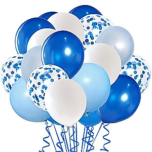 Royal Blue Confetti Latex Balloons, 50pcs 12 inch Light Blue Baby Blue and White Party Balloons for Birthday Wedding Party Decoration