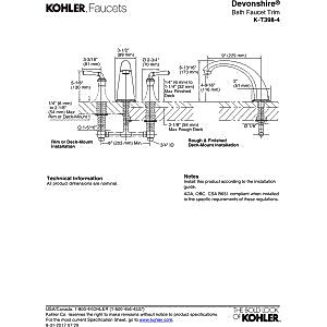 KOHLER T398-4-PB Devonshire Deck Mount Bath Faucet Trim, 3-Hole 2-Handle Bathtub Faucet, Nondiverter Spout, Vibrant Polished Brass