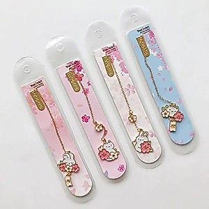 WEISHA Pendant Bookmark 1PC Metal Bookmark Romantic Sakura Rabbit Alloy Chain Pendant Bookmark Marker of Page Stationery School Office Supplies(D)