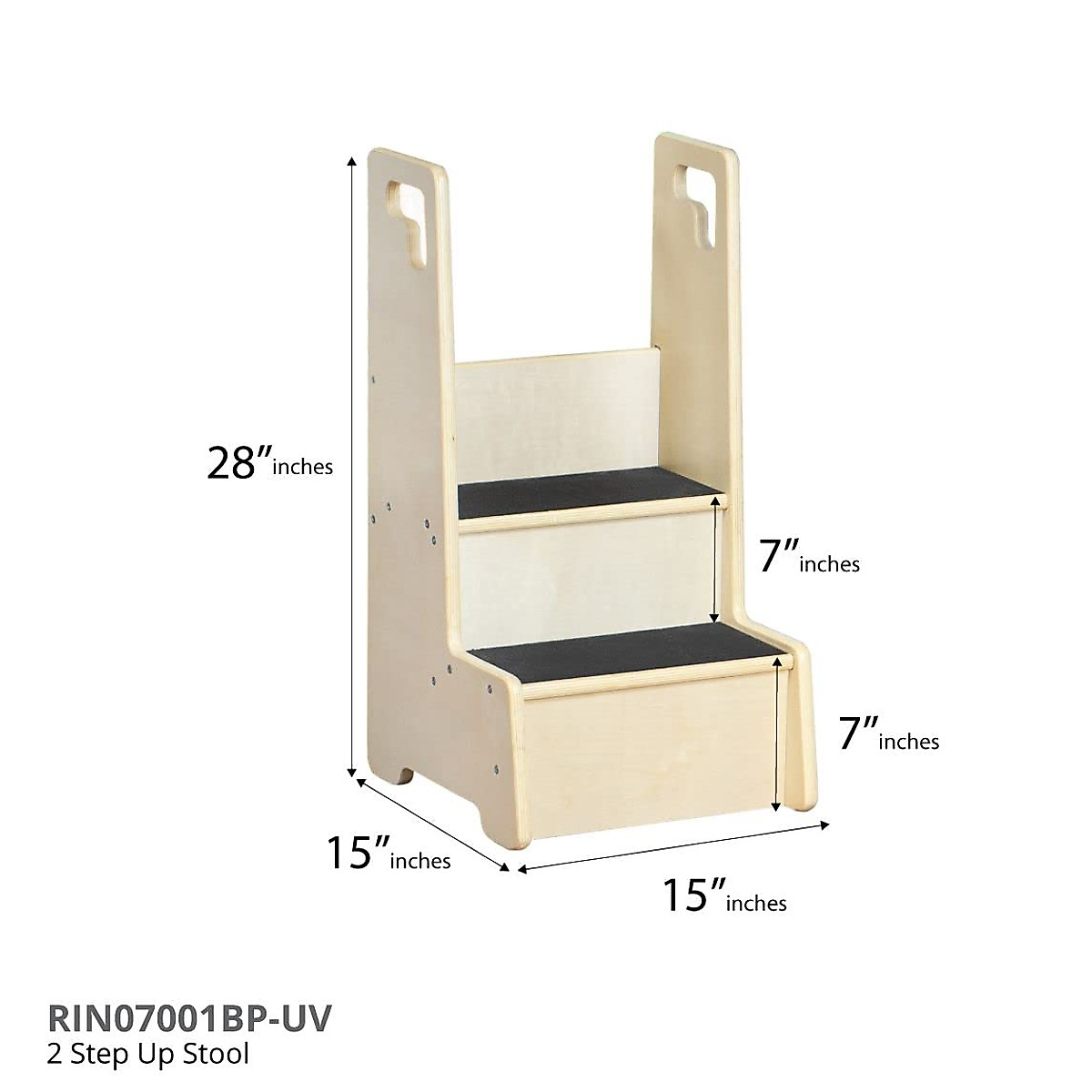 RRI Goods 2 Step Up Stool for Toddlers and Kids with Support Handles and Non Slip, Montessori Wooden Reach Up Safety Steps for Bathroom, Kitchen [Black]