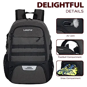 LARIPOP Soccer Backpack,Basketball Backpack with Ball Holder and Shoe Compartment,Men&Women Gifts Backpack for Basketball Accessories Training Equipment Fits Volleyball,Soccer,Sports Gifts
