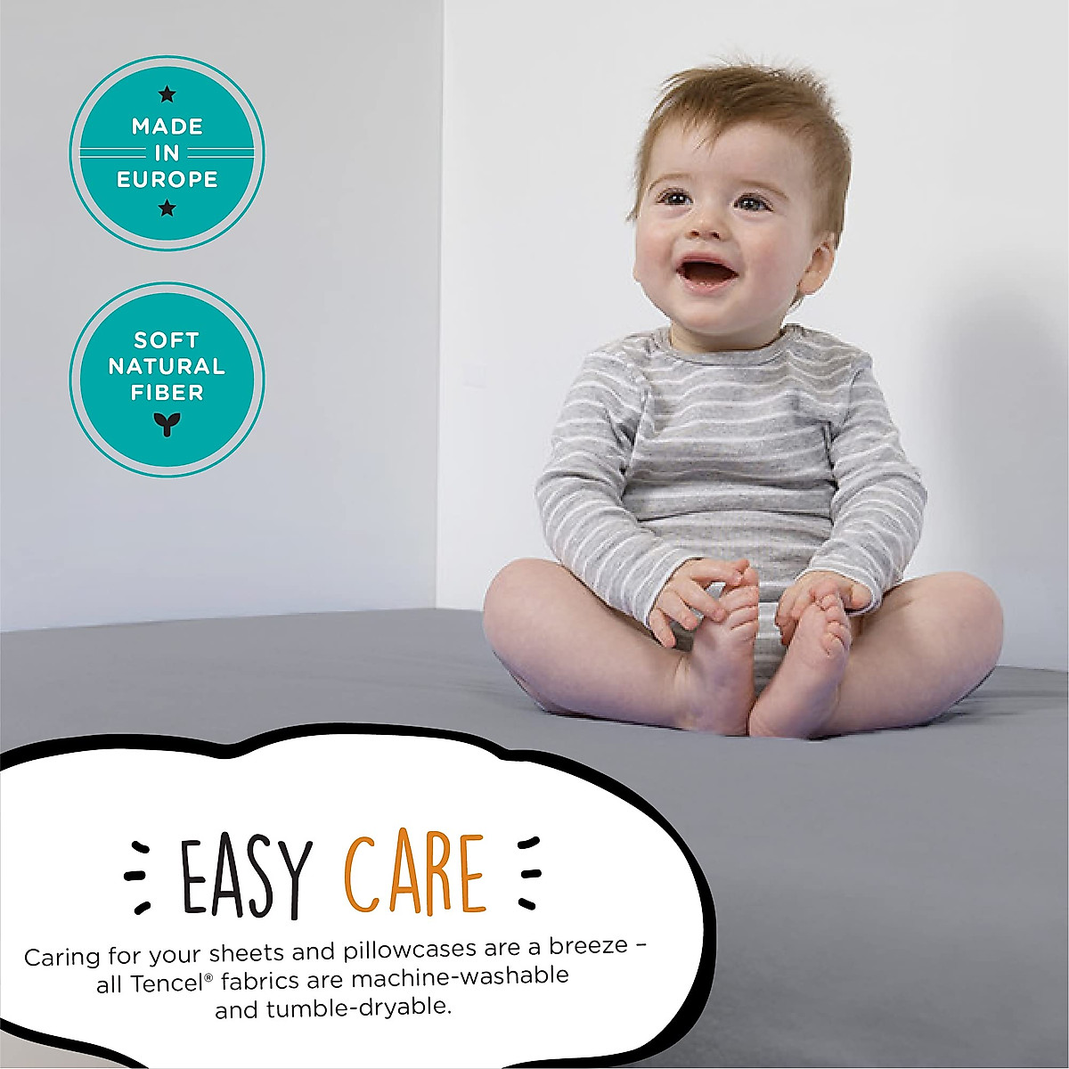 The Shrunks All-In-One Waterproof Mattress Protector Fitted Sheet for Baby Cribs and Toddler Beds Soft Natural Tencel Grey Fabric for Girls or Boys Perfect for Shrunks Toddler Travel Bed Air Mattress