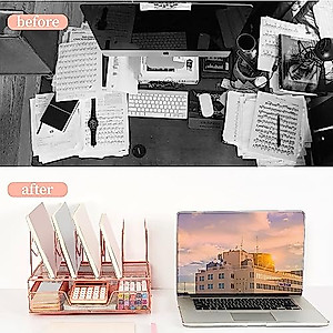 LEKETREE Rose Gold Desk Organizer with Drawers, Office Supplies for Women, Desk Organization with 5 Upright Sections, Desk Accessories & Workspace Organizers