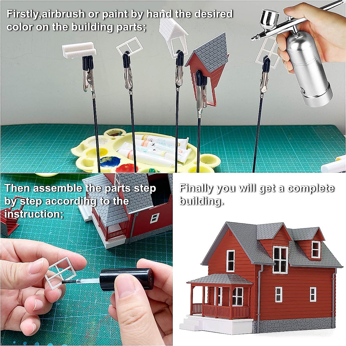 4pcs N Scale Model Blank Buildlings Kit Unassembled Houses for Model Train Layout JZ01JJ (N Scale-4 Units)