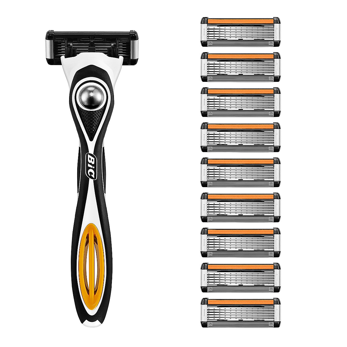 BIC Hybrid 5 Flex Refillable Men's Razor, 1 Weighted Handle and 10 Nano-Tech Titanium 5-Blade Refills with Precision Blade - Bundle of 1+10 Multicolor