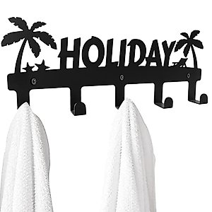GogoGenii Beach Towel Rack Hat Hook Wall Mounted , Holiday ,W/5 Hook,16 Inches,Stainless Steel, Metal Coat, Bathrobes, Robes, Bath Towels, Keys Hook for Bedroom, Bathroom, RustProof - Black