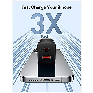 USB C Charger, Baseus 30W Dual Port USB C Charger Block, Fast Compact PD Charger with Foldable Plug for iPad Pro/Air/Mini, iPhone 14/14 Pro/14 Pro Max/13 Pro/12/SE/11/XR/XS, Samsung, Pixel 6, Black