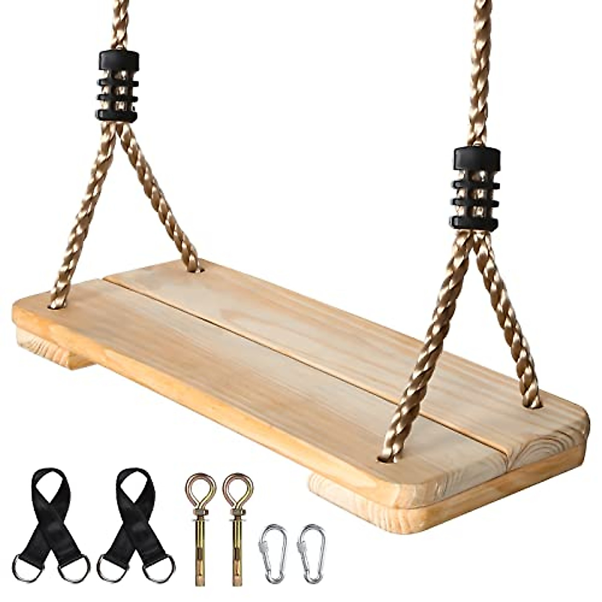 EXTFANS Wood Tree Swing Seat, Swing Set for Children Adult Kids, 15.7 * 6.3 * 0.63 Inch, Adjustable Rope Swings for Yard Indoor Outdoor Backyard Garden Playground Use