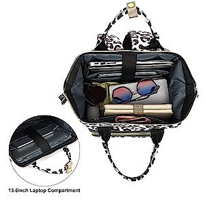 Yusudan Leopard Lunch Backpack for Women, Insulated Cooler Work Business Laptop Backpacks Girls School Backpack College Bookbags