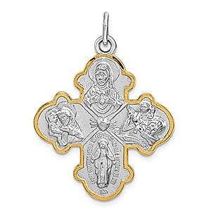 IceCarats 925 Sterling Silver Four Way Holy Cross Religious Medal Necklace Christian Pendant Scapular Charm 36mm x 35mm Only