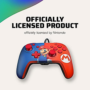 PDP REMATCH Enhanced Wired Power Nintendo Switch Pro Controller, Officially Licensed Switch Lite/OLED Compatible Gamepad, Customizable Programmable Buttons, Super Mario Power Pose (Red & Blue)