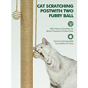 NZONPET Cat Scratching Post 16.54" Tall Scratch Post Premium Sisal Rope Scratch Posts for Kitten and Adult Cats All Natural Rope Wooden Ball Track Interactive Toy with Dangling Ball