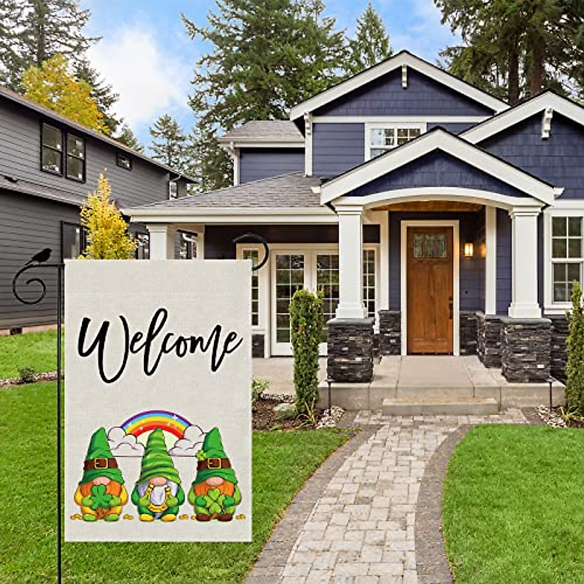 BOTB LIHM St Patricks Day Garden Flag Welcome Gnomes Lucky Clover 12×18 Inch Vertical Double Sided Small Yard Flag Spring Holiday Garden Outdoor Decorations