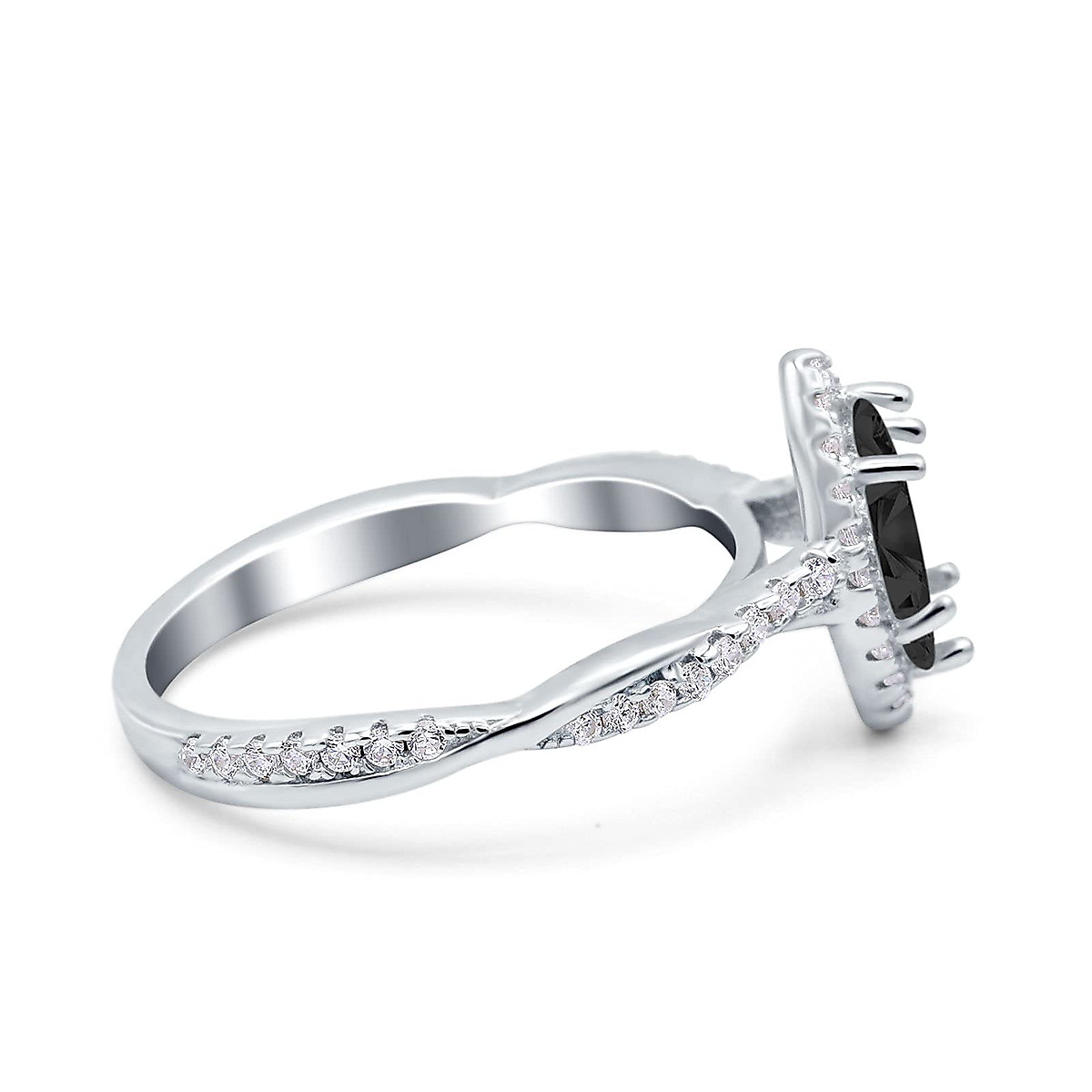 Simulated Black Cubic Zirconia Size-9 Infinity Twist Halo Marquise Art Deco Vintage Engagement Wedding Bridal Ring Simulated CZ 925 Sterling Silver
