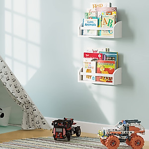 Wallniture Lissa Wall Shelf Wood Wall Mounted White Bookshelf for Nursery Wall Decor, Kids Storage Organizer Set of 2