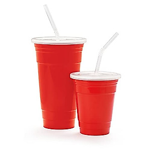 G.E.T. SC-16-R BPA-Free Reusable Plastic Red Party Cup Tumbler Only, 16 Ounce, Red (Set of 12)