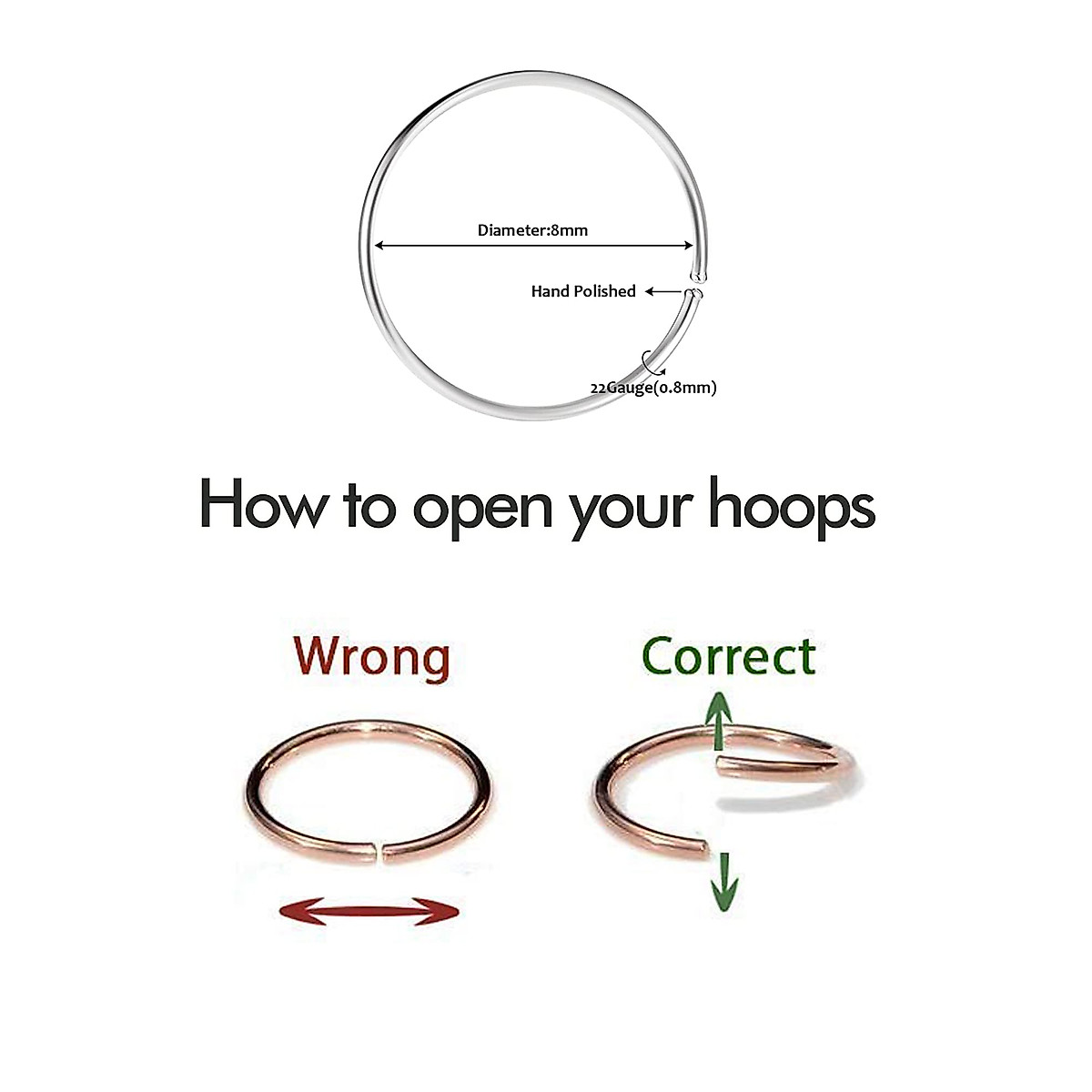 ESLALA 14K Gold Nose Ring Hoop for Women, Thin Nose Piercing jewelry (Gold,3pcs- 8mm 22 gauge)