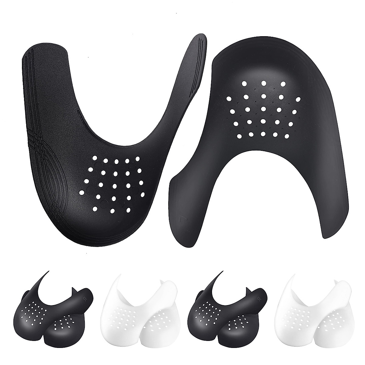 Crease Protectors Suitable for Most Sneakers, 4 Pairs Crease Protectors for Jordan 1, Air Force 1, and Dunk Low; Men's 7.5-12/ Women's 5-8.5 (Men's US Size 7.5-12, Black+White)