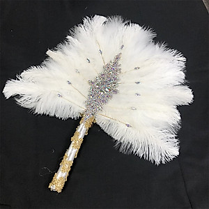 Msbfea Big Size Design African White Ostrich Feather Ladies Wedding Feather Fan for Bride Feather Nigerian - Same as Pictures Color 189