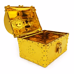 Pemalin Kids Pirate Treasure Chest Large Size Storage Box, Gem-encrusted Gold Decorative Chest with Lock and Key for Kids Birthday, Halloween, Christmas Pirate Party Favors