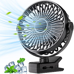 Portable Clip on Fan, Small Powerful Wind Cooling Desk Fan, 3 Speed Quiet Personal Fan with Clip, 360° Rotatable Battery Operated Rechargeable Mini Table Fan for Home Office Stroller Travel Camping