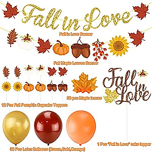 Autumn Bridal Shower Party Decorations, Fall in Love Banner Autumn Little Pumpkin Maple Leaves Acorn Party Cake Topper Balloon for Fall Theme Wedding Bachelorette Engagement Bride to be Valentines Day Party Supplies