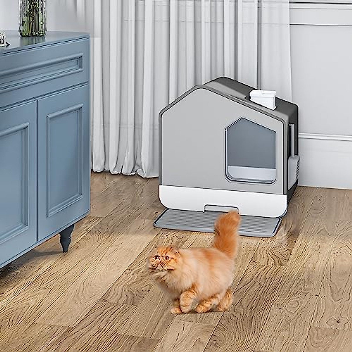 YITAHOME Extra Large Enclosed Cat Litter Box with Mat and Litter Scoop, Odorless Anti-Splashing XL Covered Hooded Cat Box, No Installation Needed
