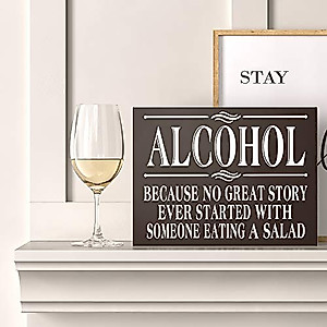 Barnyard Designs 'Alcohol Because' Wooden Box Sign, Funny Desk Decor, Primitive Decor Office Desk Decorations Women Office, Bathroom Shelf Decor, Funny Office Decor Humor, 8x6