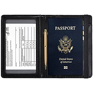 HerriaT Passport and Vaccine Card Holder Combo,Cover Case with CDC Vaccination Card Slot, Leather Travel Documents Organizer Protector, with RFID Blocking, for Women and Men