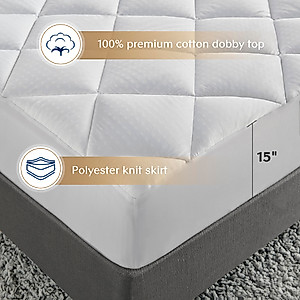 Croscill King Mattress Pad Cotton Bed Protector Waterproof Mattress Pad, Diamond Quilted Cover, Overfilled, Breathable Mattress Topper, Fitted Pocket Fits Up to 18", Easy Care, King, White