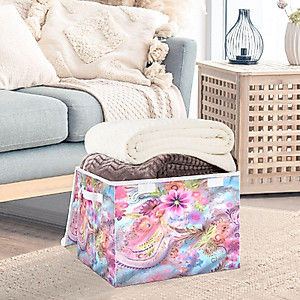 YETTASBIN Paisley Flower Storage Basket with Lid and Handles, Large Collapsible Fabric Storage Bins Sturdy Storage Organizer for Shelves, Closet, Bedroom, School, Office, Home Decor