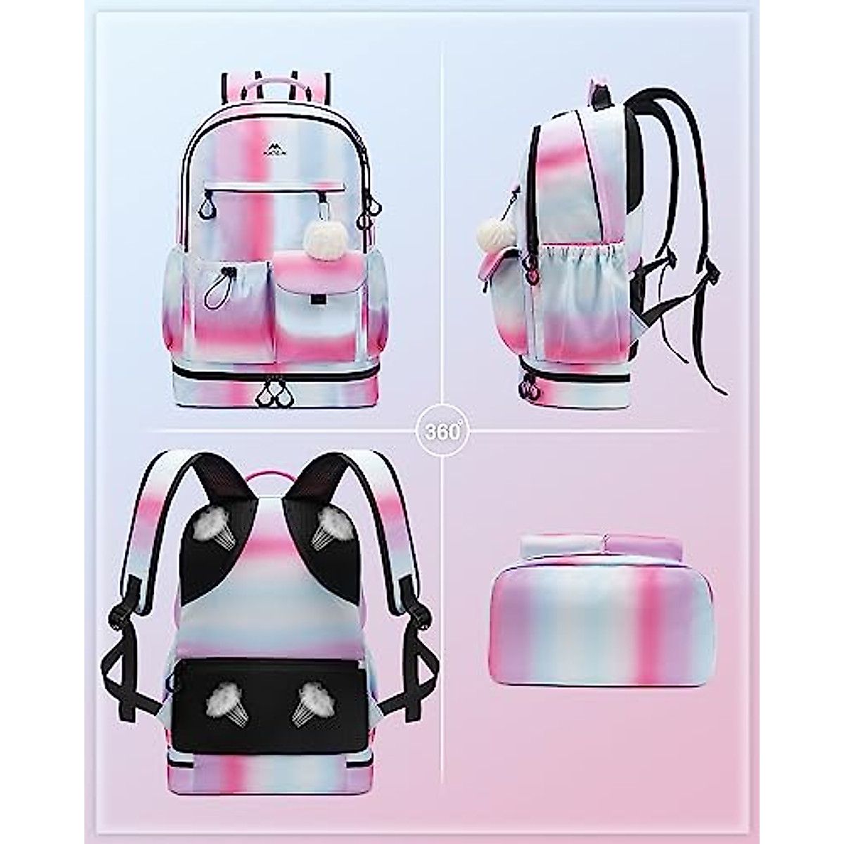 MATEIN Backpack with Lunch Compartment, Durable Insulated Cooler Lunch Bag for Women Nurse Teacher, 17 inch Laptop Backpack for Work Office Meal Prep Large Travel Daypack for Camping Picnic,Tie dye