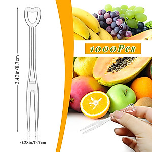 GothaBach 1000Pcs Disposable Plastic Fruit Forks Cake Forks Cutlery Forks Two Prongs Skewers Blunt End Toothpicks Mini Cocktail Tasting Forks Fruit Food Picks for Party and Daily Life